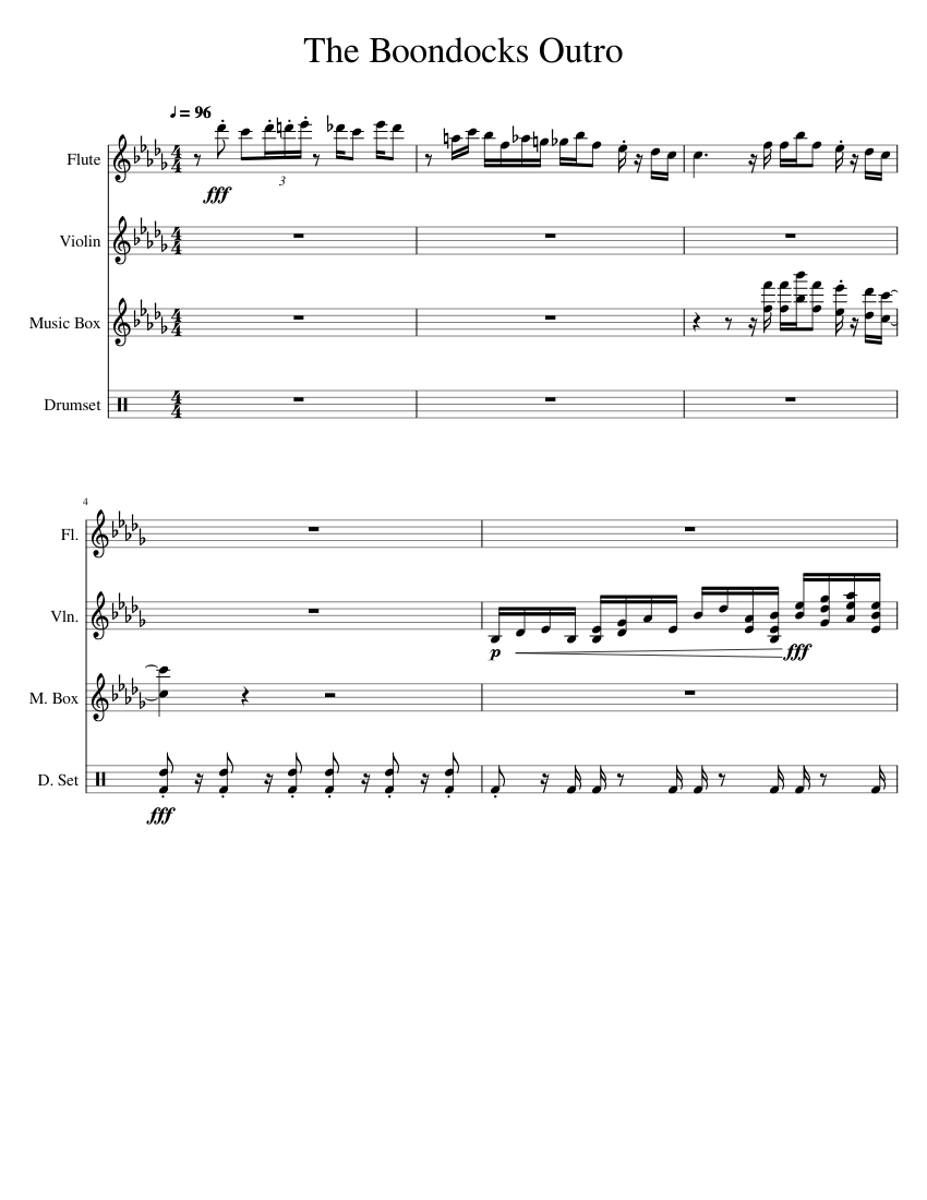 The Boondocks Outro Sheet Music for Flute, Violin, Drum group (Mixed ...