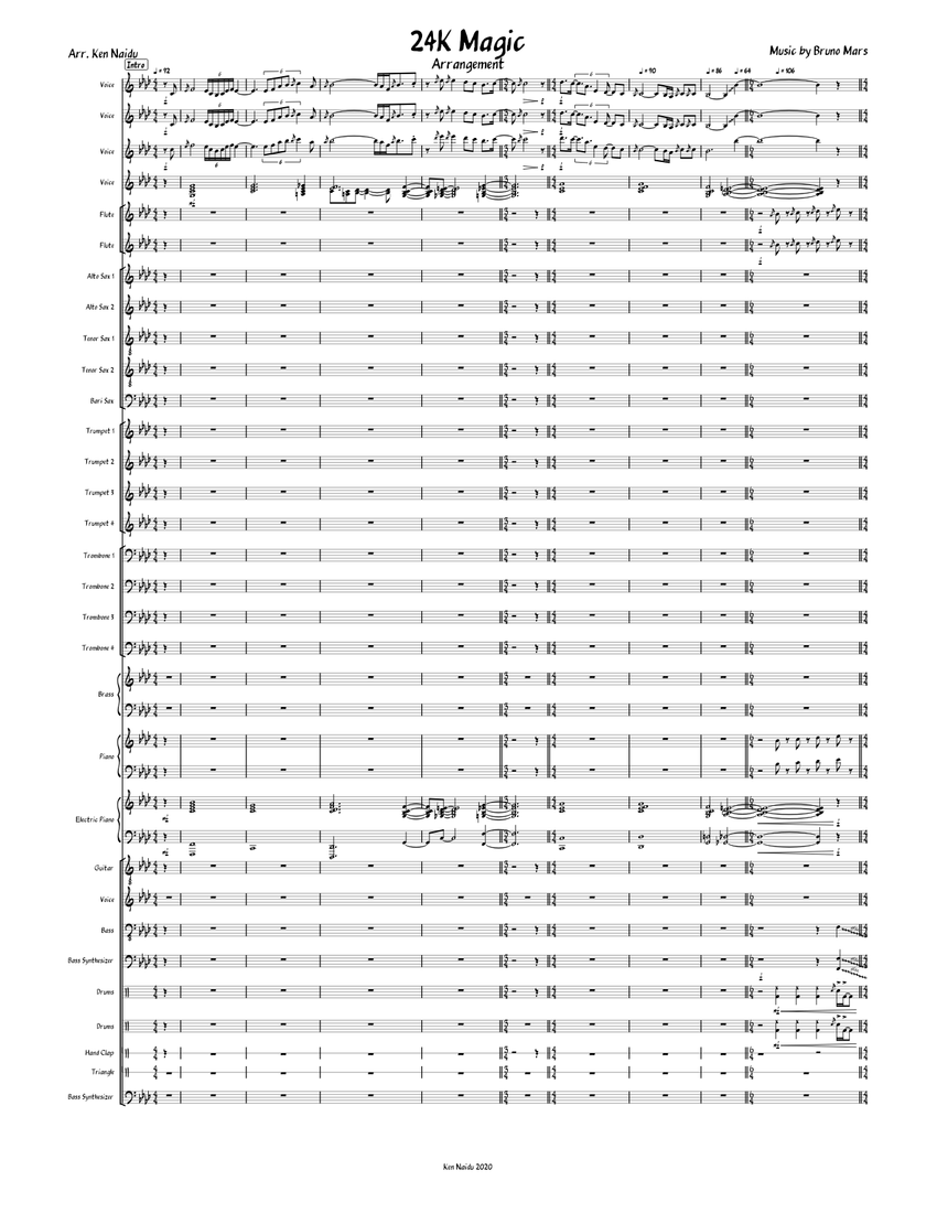 24K Magic | Bruno Mars Sheet Music for Piano, Trombone, Vocals, Flute ...