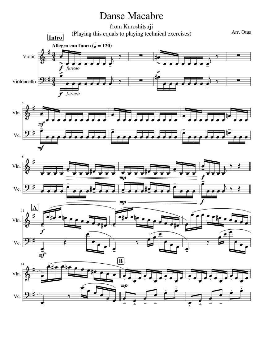 Danse Macabre from Black Butler, Arr. Otus Sheet music for Violin ...