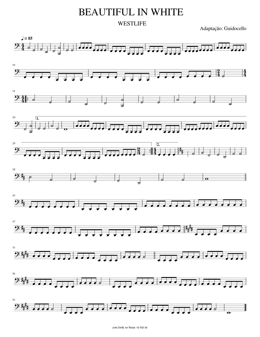Beaultiful in White Cello Accompanhament Sheet music for Cello (String ...