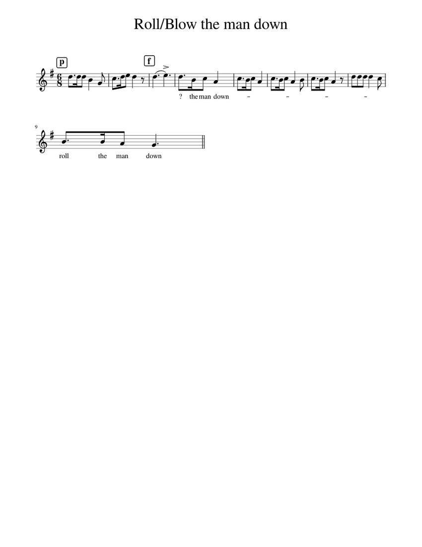 Roll/Blow the man down Sheet Music for Piano (Solo) Easy | MuseScore.com