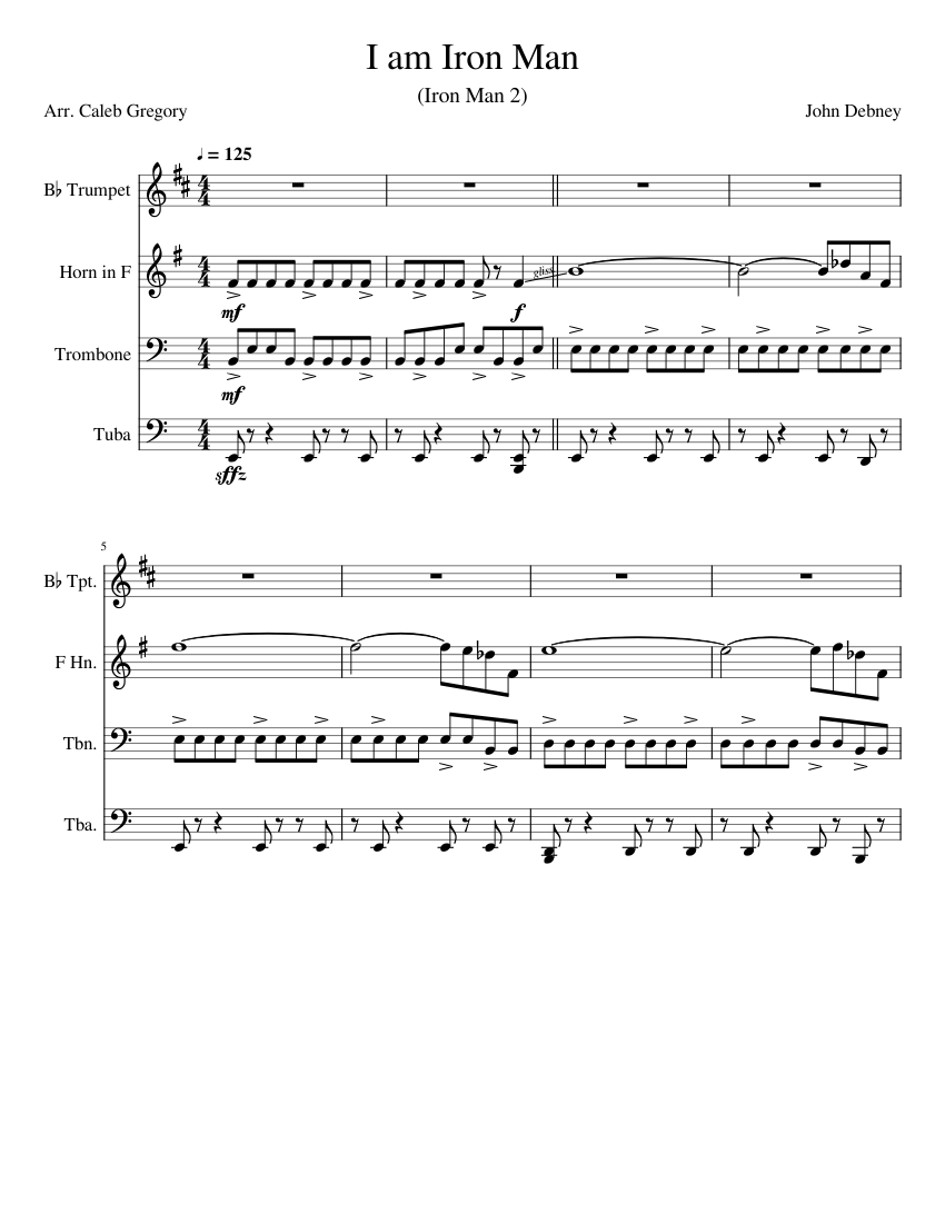 I am Iron Man Sheet Music for Trombone, Tuba, Trumpet in b-flat, French ...