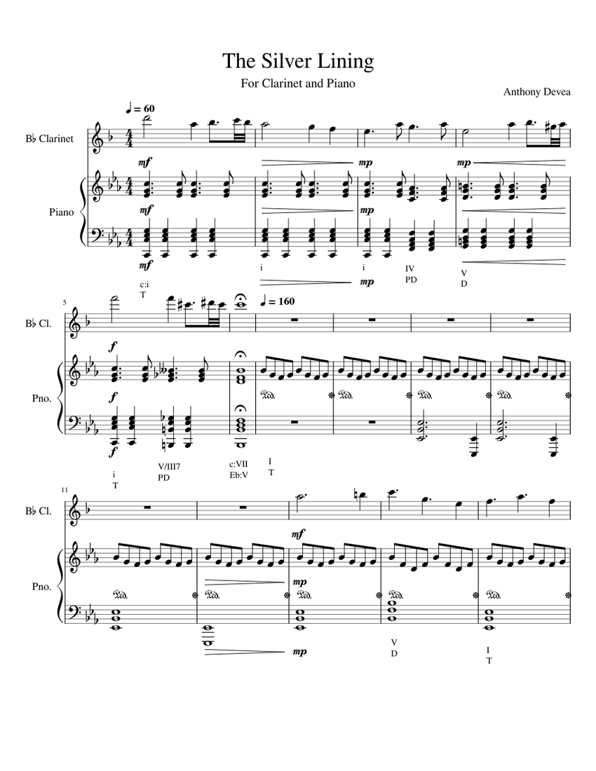 The Silver Lining Sheet Music for Piano, Clarinet in b-flat (Piano Duo ...