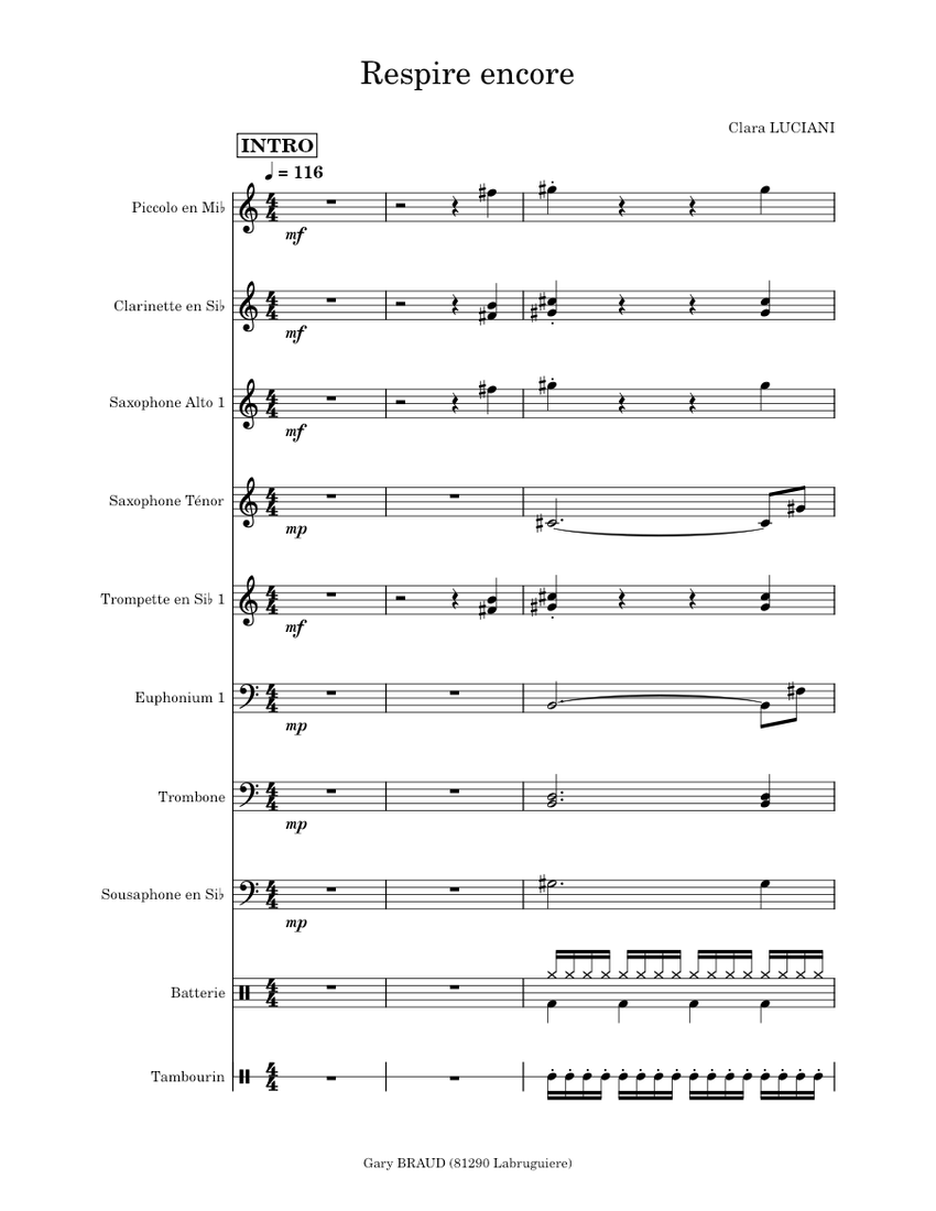 Respire Encore Sheet music for Trombone, Euphonium, Tambourine, Flute ...