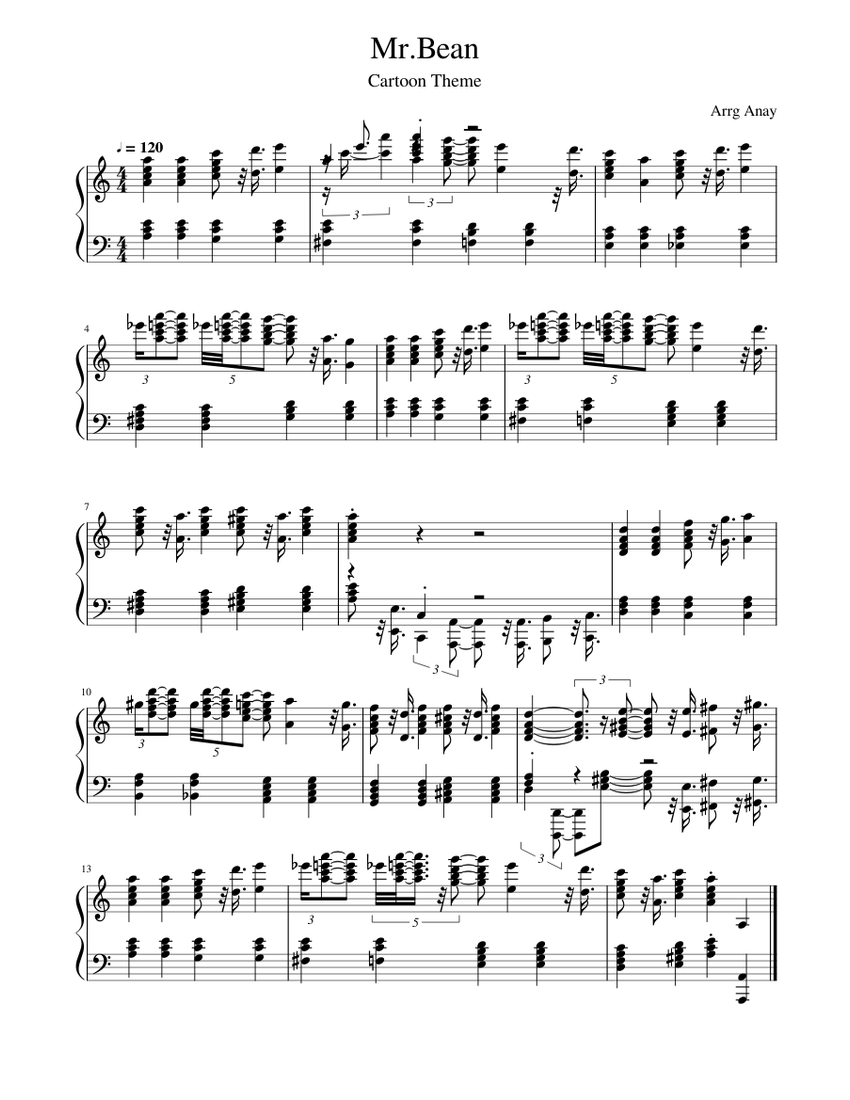 Mr.Bean Cartoon Theme Sheet music for Piano (Solo) | Musescore.com