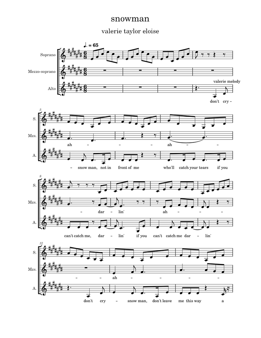 Snowman – Sia snowmannnnnn Sheet Music for Soprano, Alto, Mezzo soprano ...