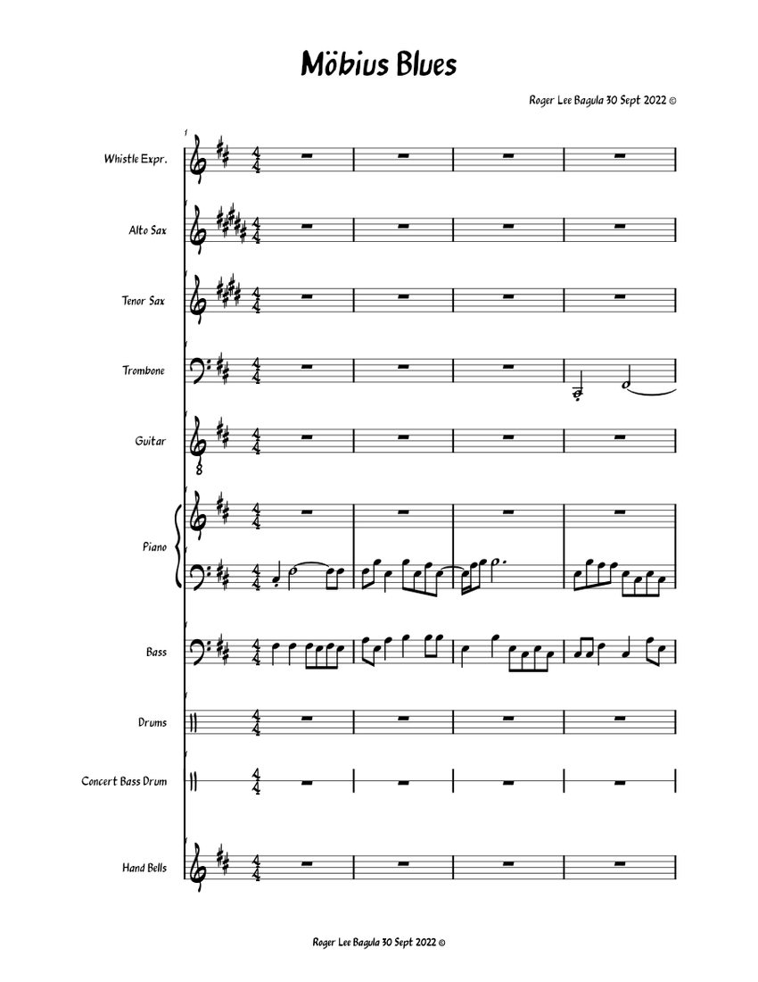 Möbius Blues Sheet music for Piano, Trombone, Flute, Saxophone alto ...