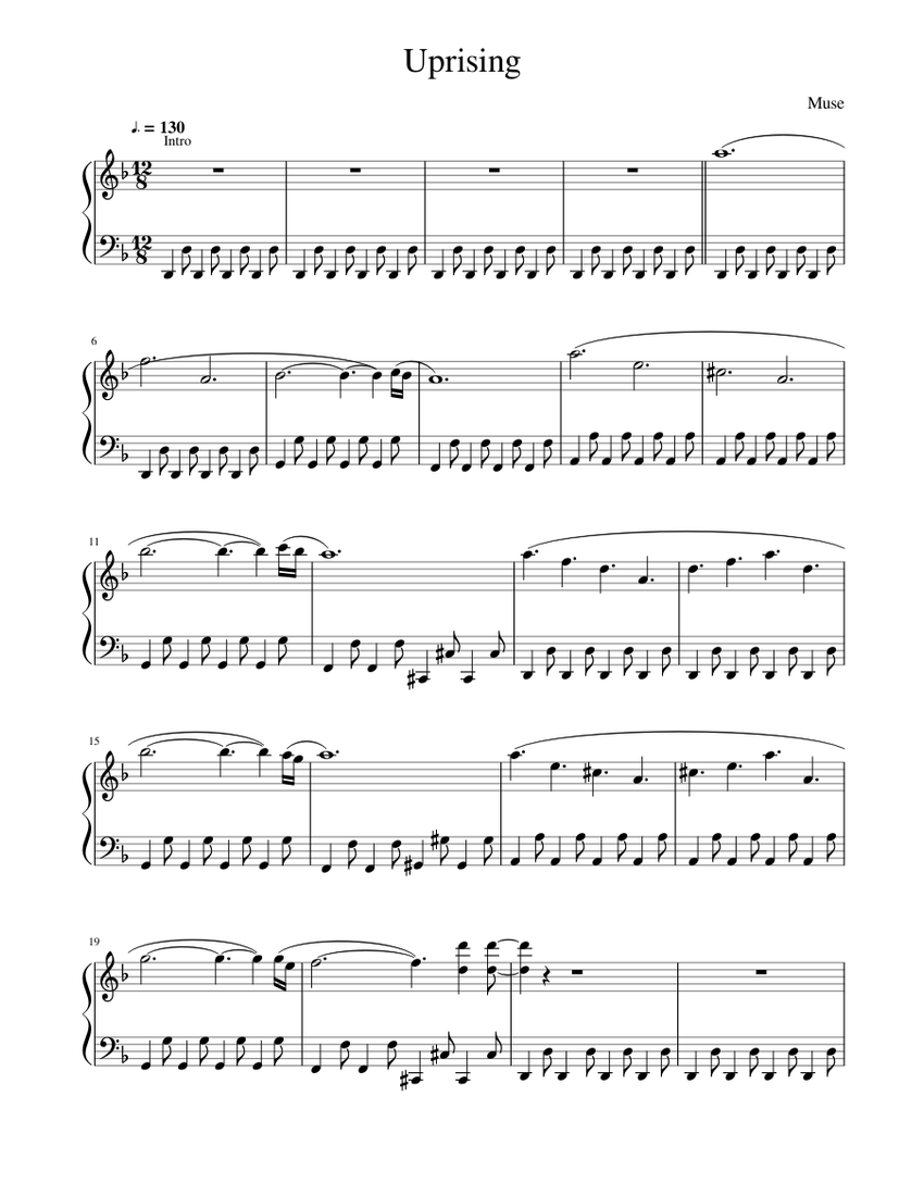 Uprising, Muse Sheet Music with Chords for Piano (Solo) | MuseScore.com