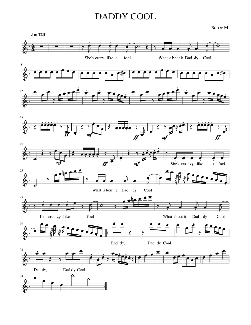 3324221 Boney M Daddy Cool 1 Sheet Music for Saxophone alto (Solo ...