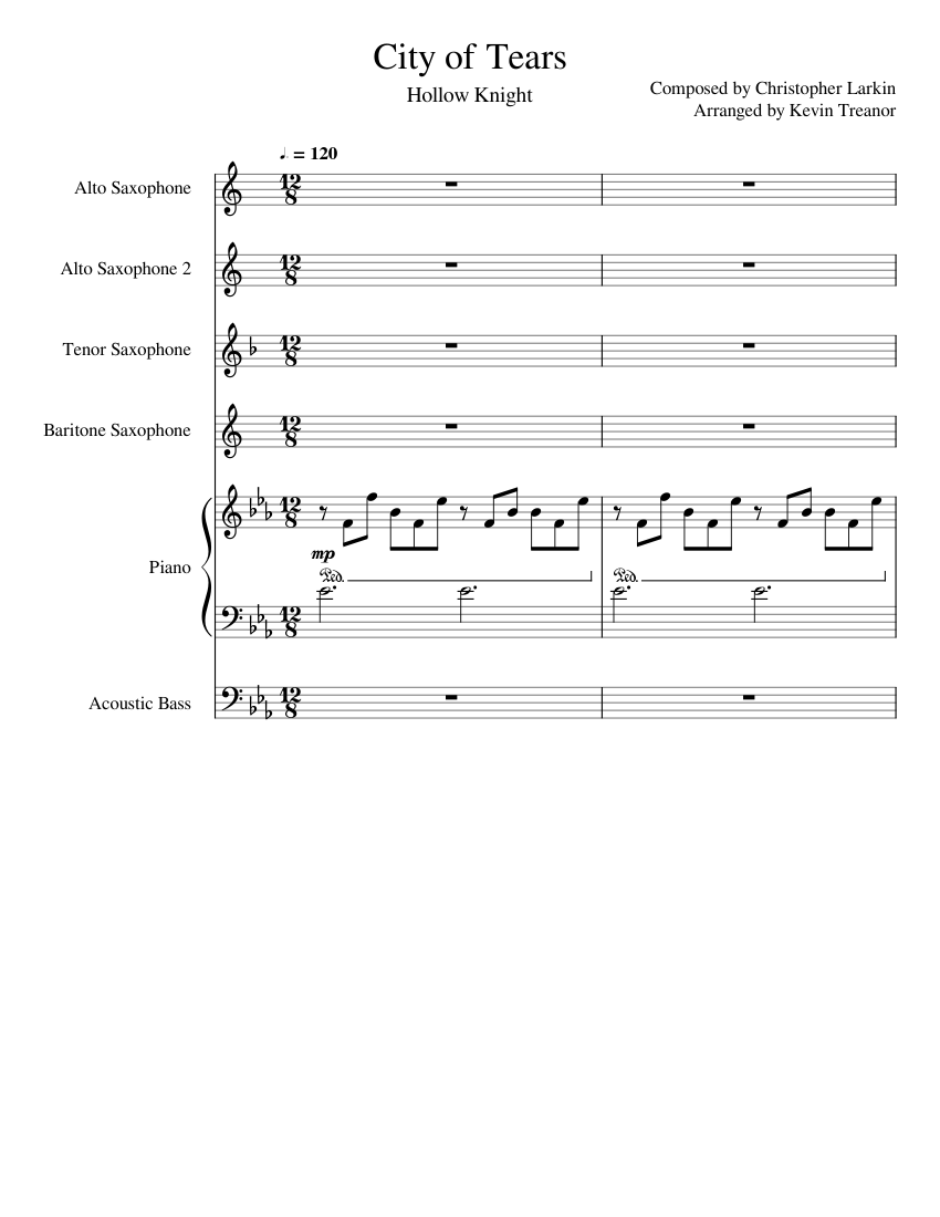 City of Tears Sheet Music for Piano, Saxophone alto, Saxophone tenor ...