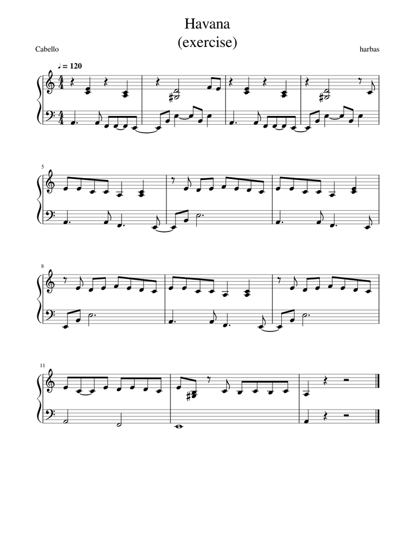 Havana by Camila Cabello (easy Exercise) Sheet music for Piano (Solo ...
