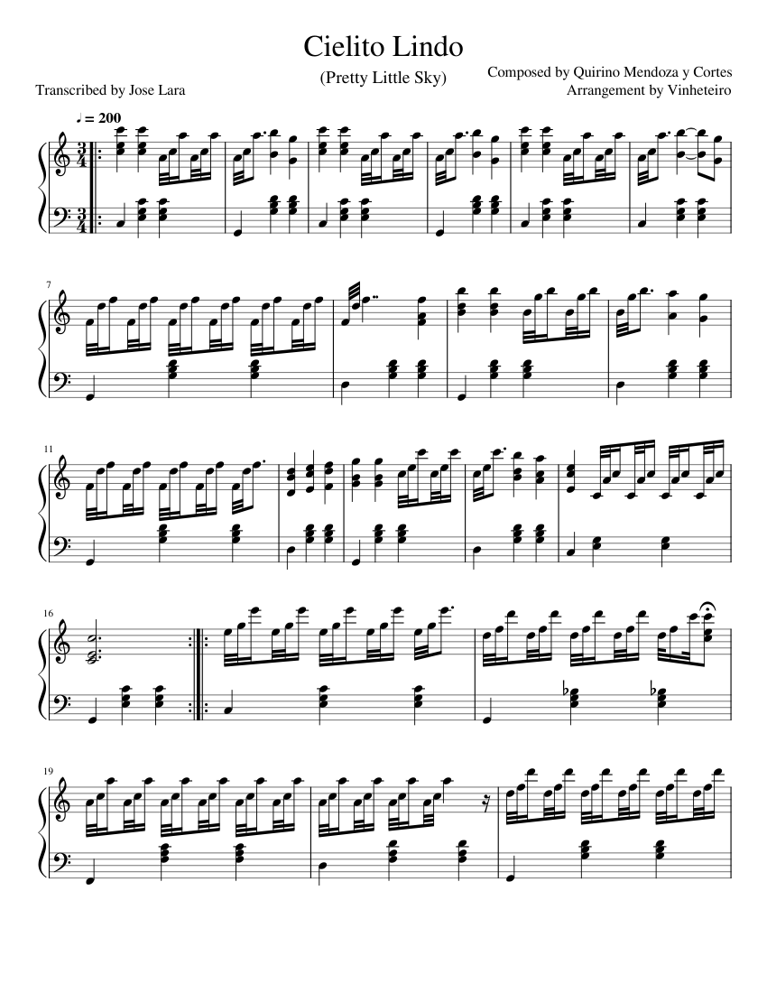 Cielito Lindo (Pretty Little Sky) Sheet Music for Piano (Solo ...