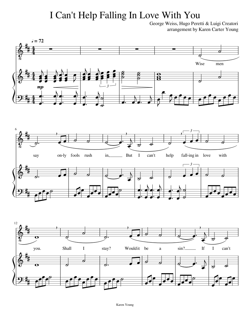 I Can't Help Falling In Love With You Sheet music for Piano, Vocals ...