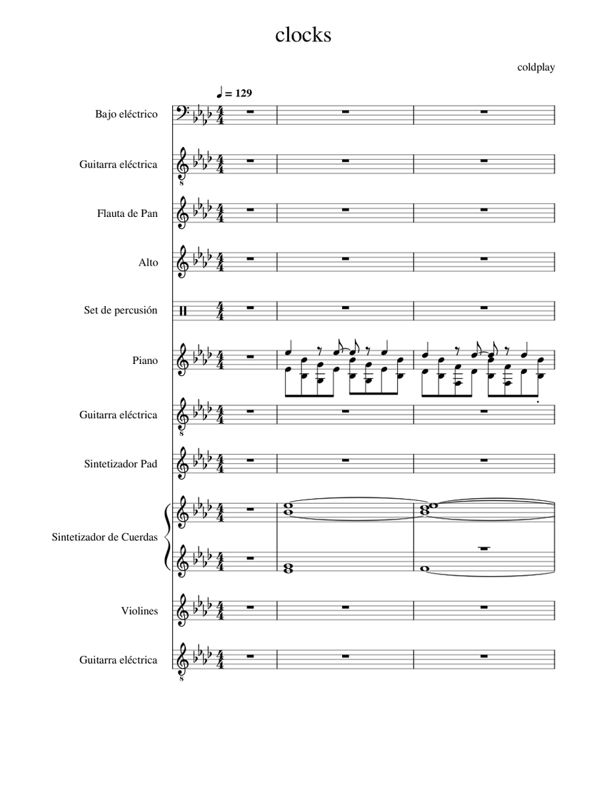 Coldplay - Clocks(1) Sheet Music for Piano, Alto, Guitar, Bass guitar ...