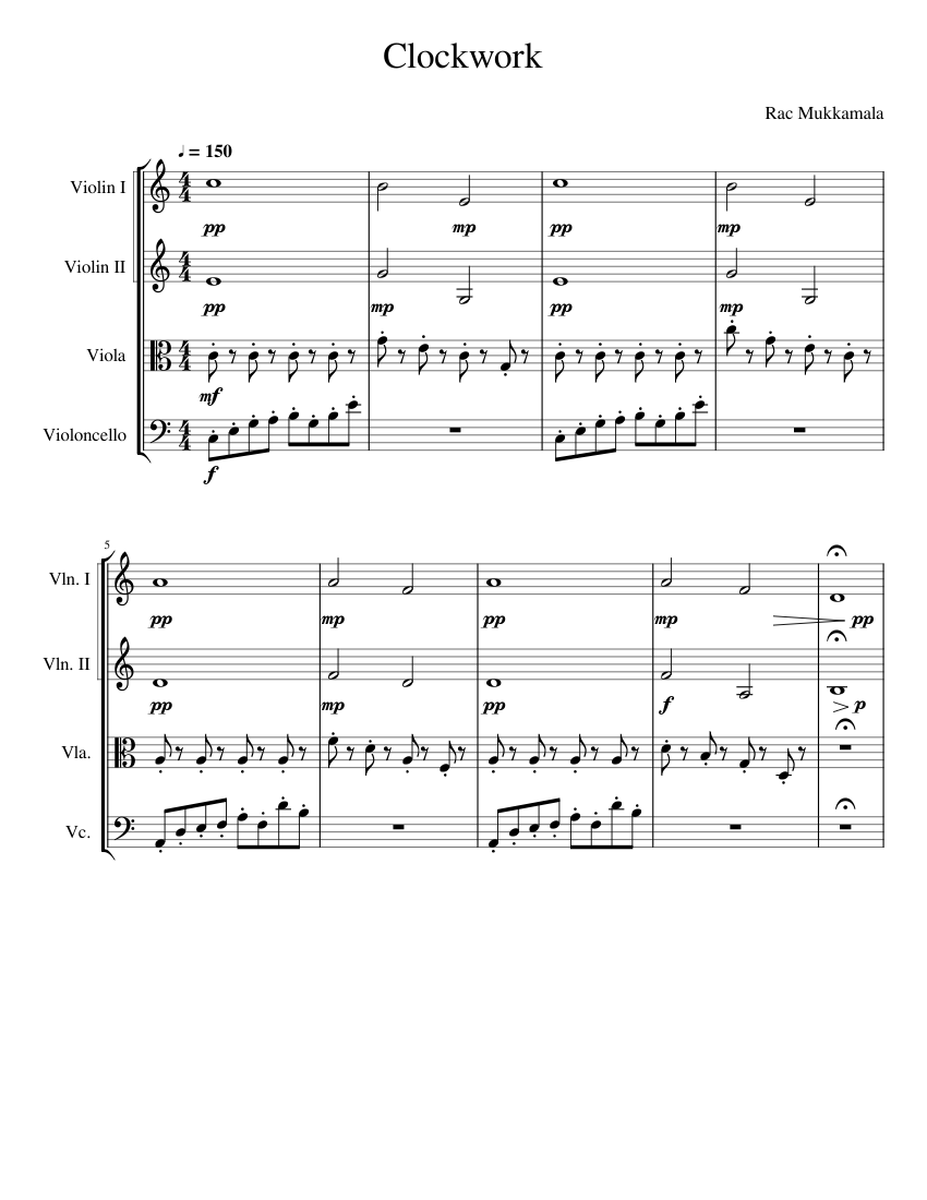 Clockwork Sheet music for Violin, Viola, Cello (String Quartet ...