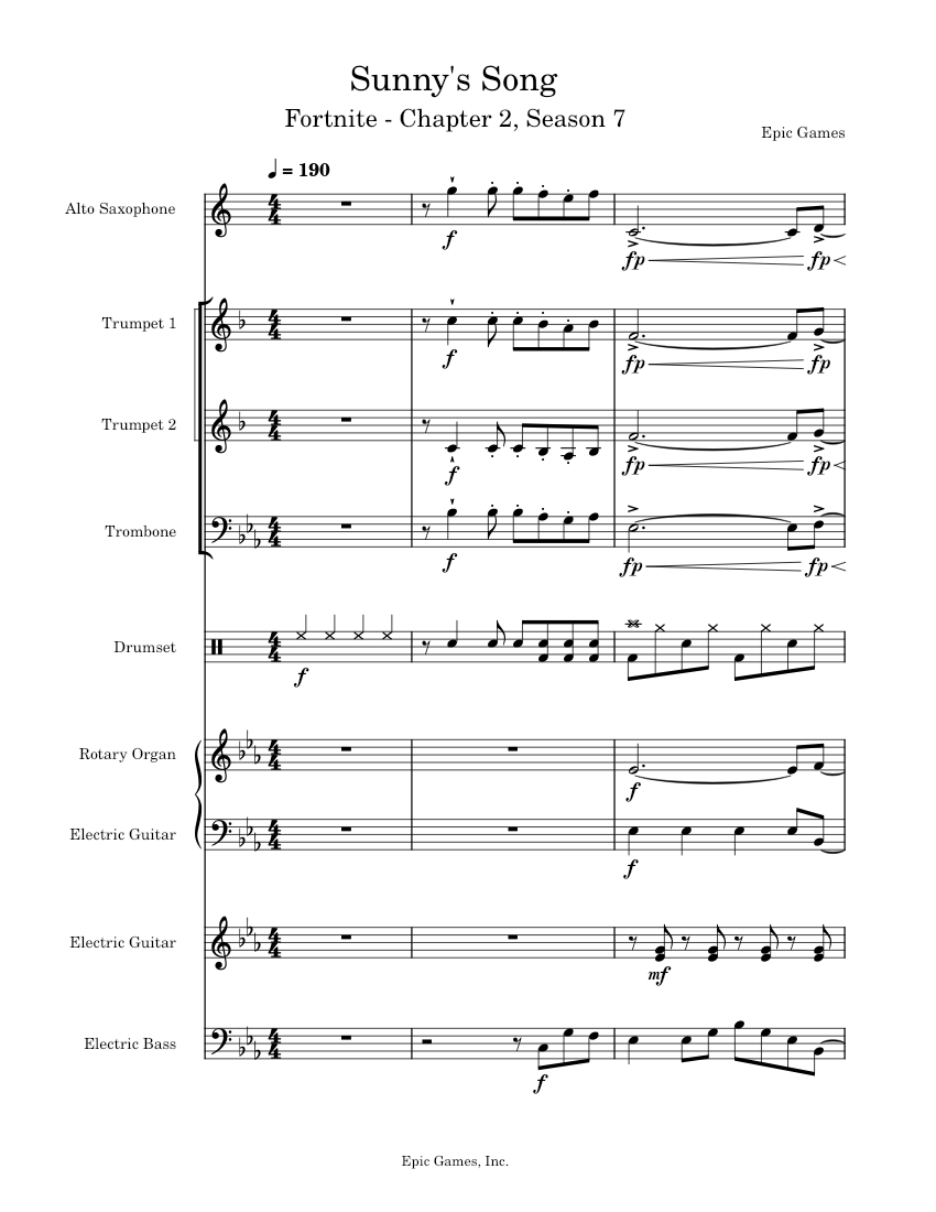 Sunny's Song (Fortnite) Sheet Music for Trombone, Organ, Saxophone alto ...