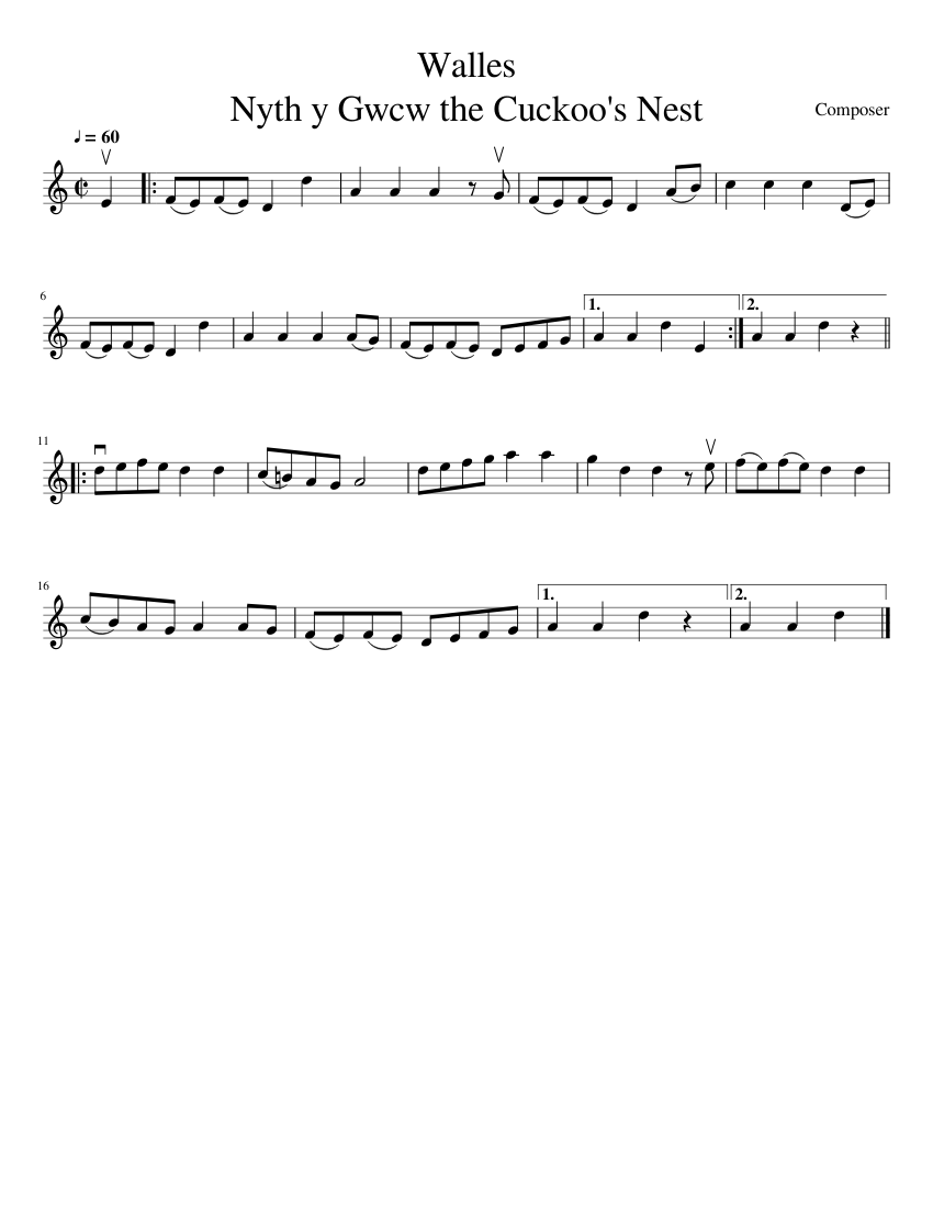 Walles Nyth y Gwcw the Cuckoo's Nest Sheet music for Violin (Solo ...