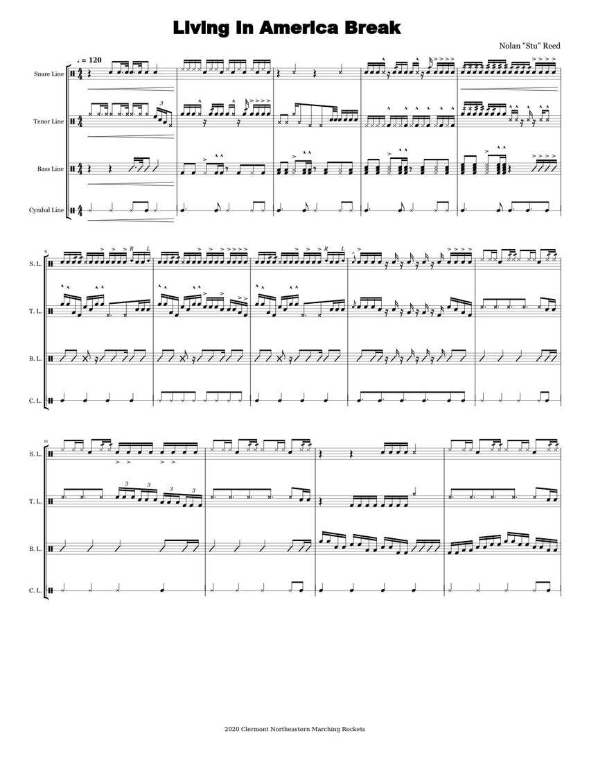 Living In America Break Sheet music for Snare drum, Crash, Tenor drum ...