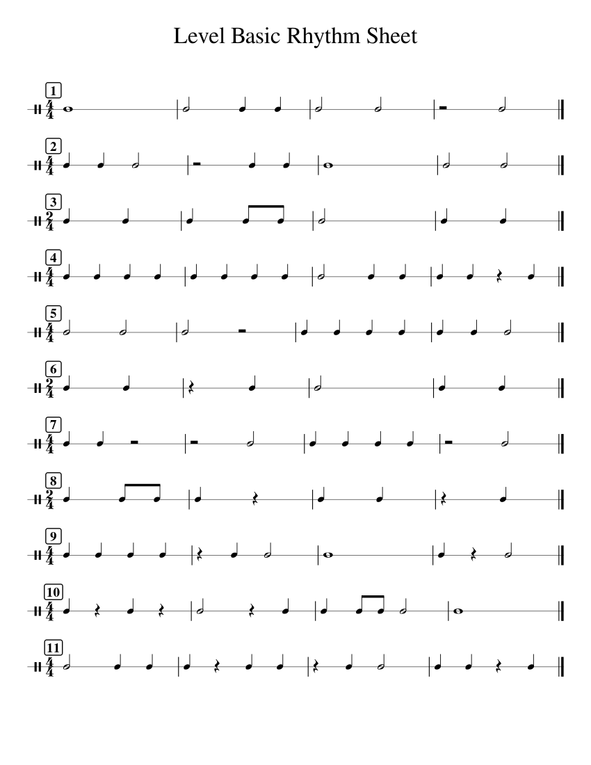 Level Basic Rhythm Sheet - Cadets Canada Sheet Music for Hand clap ...
