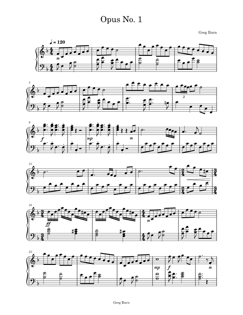 Opus No. 1 - Greg Barn Sheet music for Piano (Solo) | Musescore.com