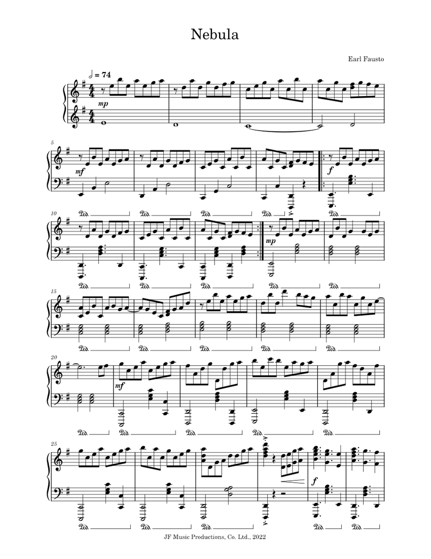 Nebula Sheet Music for Piano (Solo) | MuseScore.com