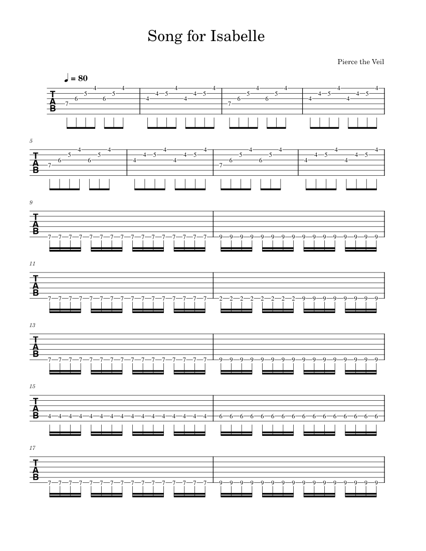 Song For Isabelle - Pierce The Veil Sheet Music and Tab for Guitar ...