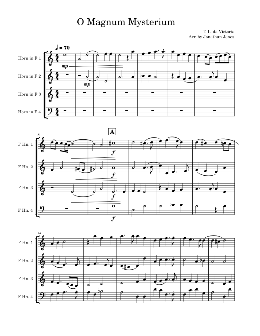 O magnum mysterium – Tomás Luis de Victoria Sheet Music for French horn ...