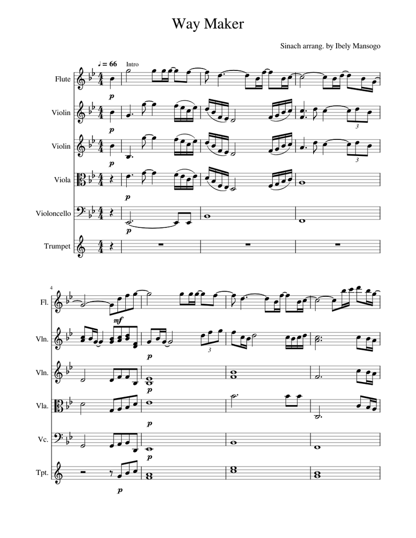 Way Maker Sheet Music for Flute, Violin, Viola, Cello & more ...