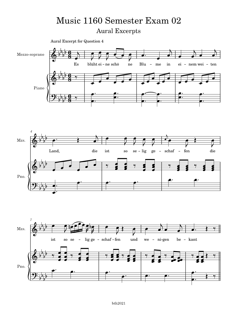 Music 1160 Semester Exam 2 Aural Examples Sheet music for Piano, Mezzo soprano (Choral ...
