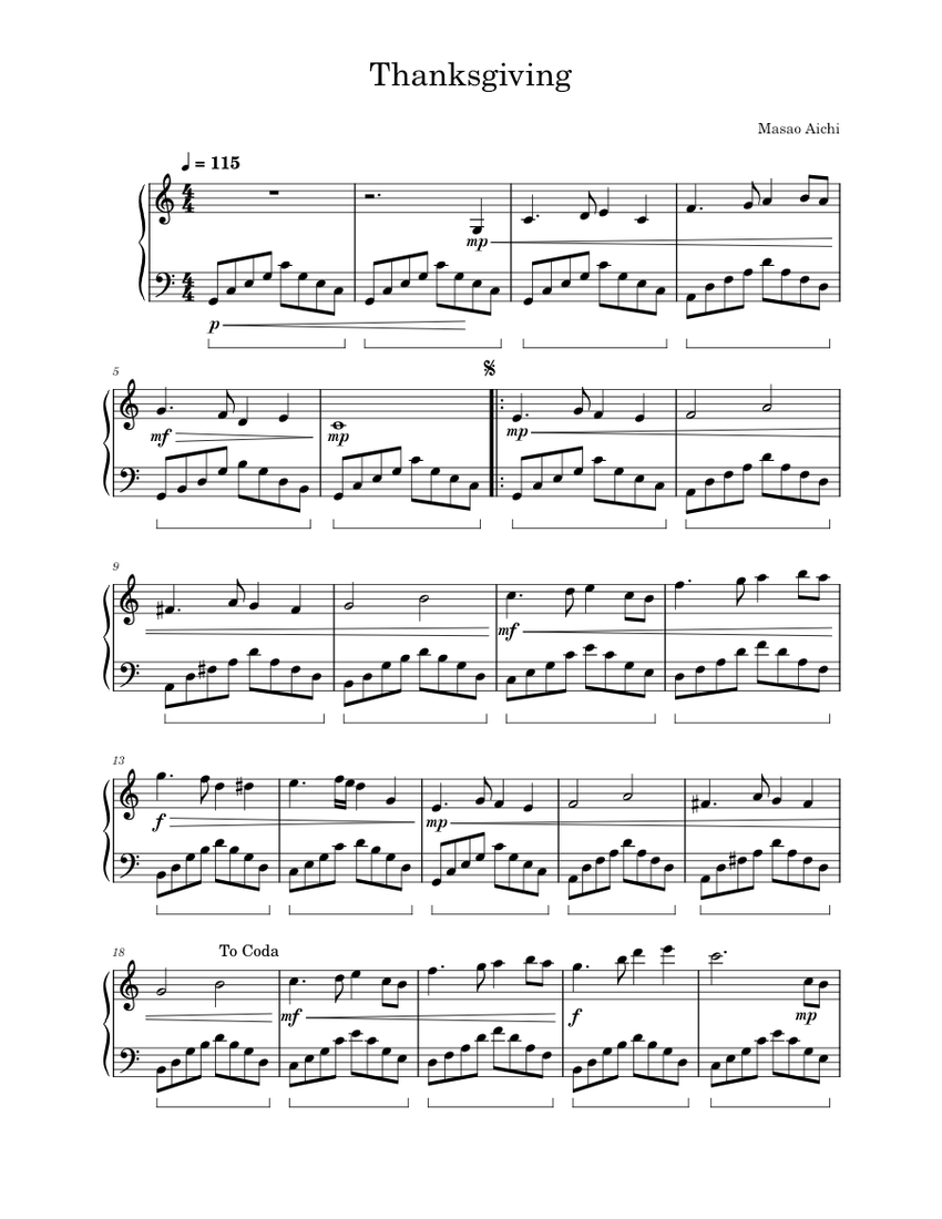 Thanksgiving Sheet music for Piano (Solo) Easy | Musescore.com