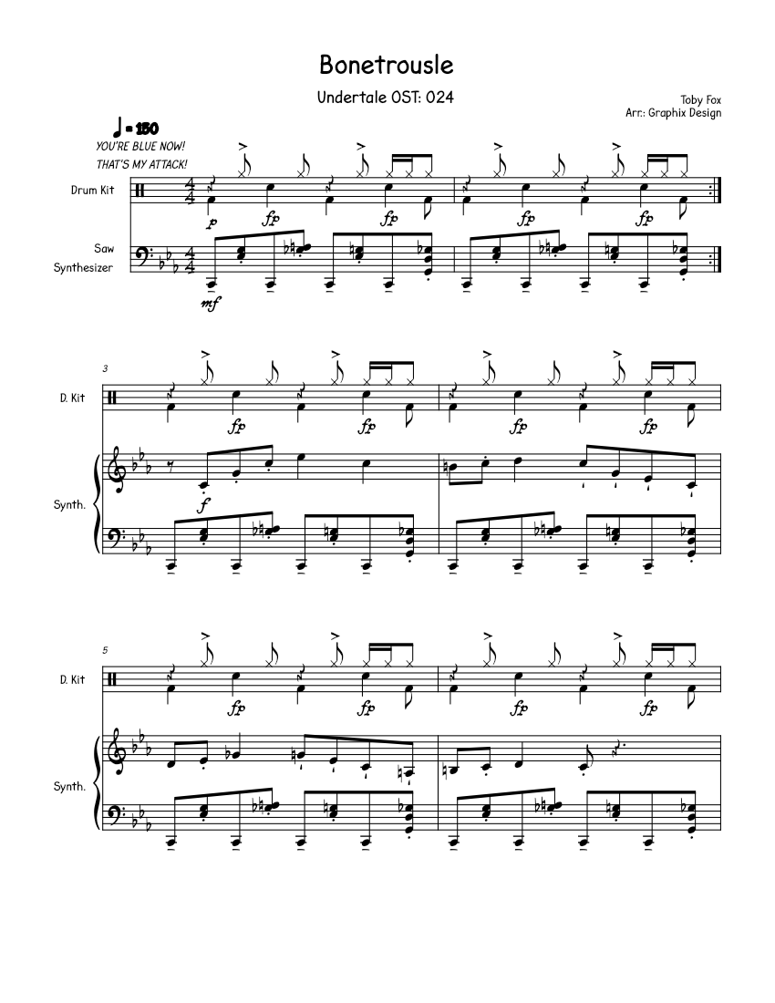 Bonetrousle – Toby Fox Sheet music for Drum group, Strings group, Synthesizer (Mixed Ensemble ...