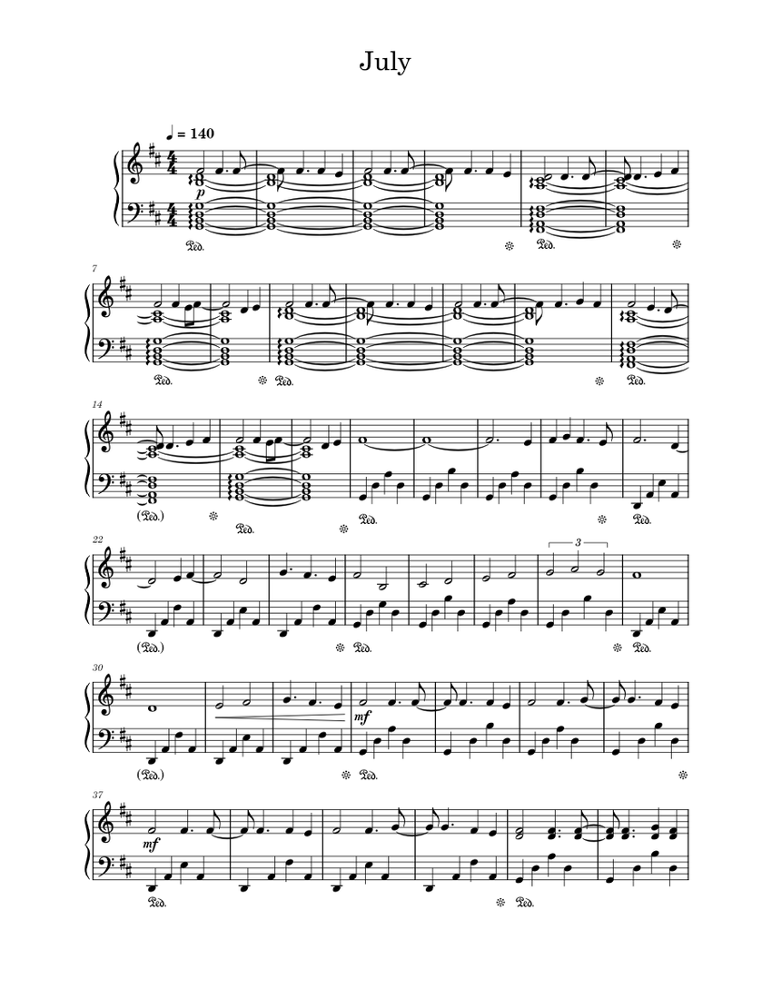 July Sheet Music for Piano (Solo) | MuseScore.com