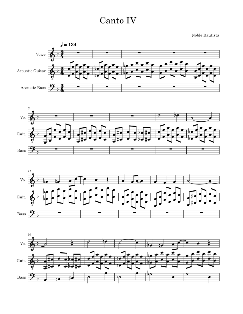 Canto IV Sheet Music for Vocals, Guitar, Bass guitar (Mixed Trio ...