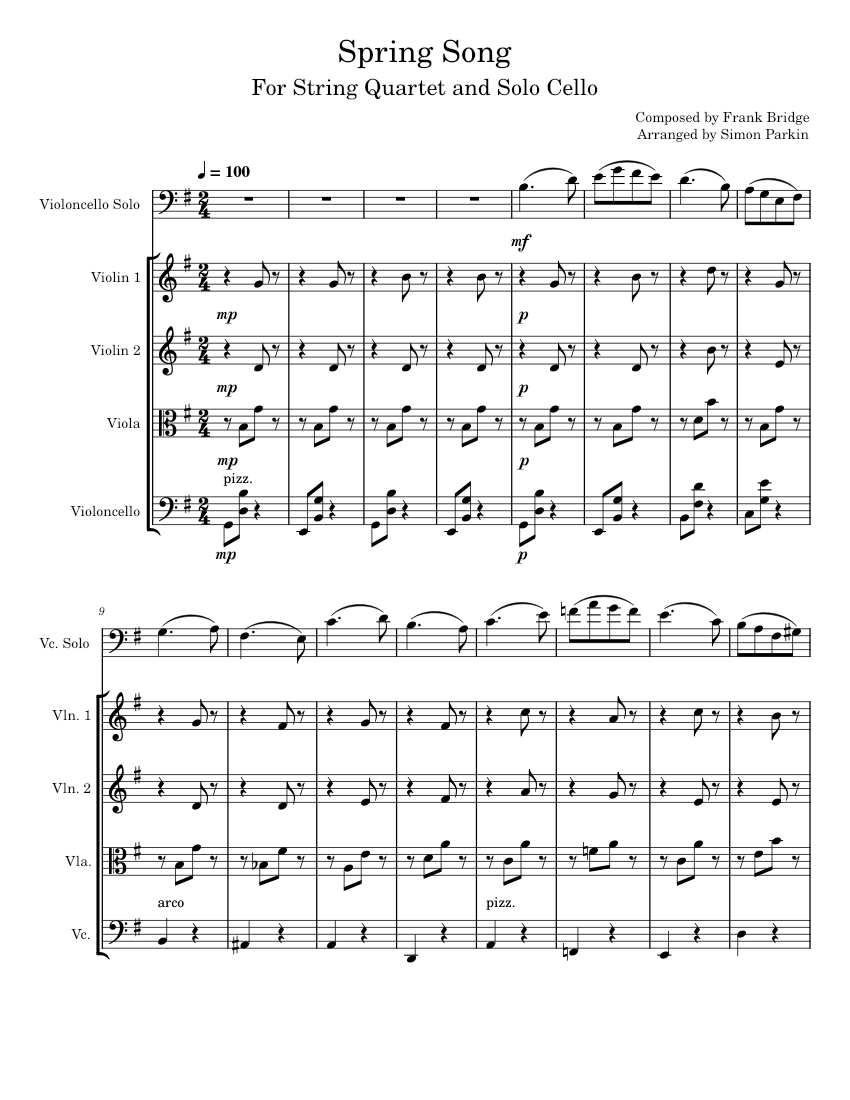 Spring Song for Strings -- Frank Bridge Sheet Music for Violin, Viola, Cello (String Quintet ...