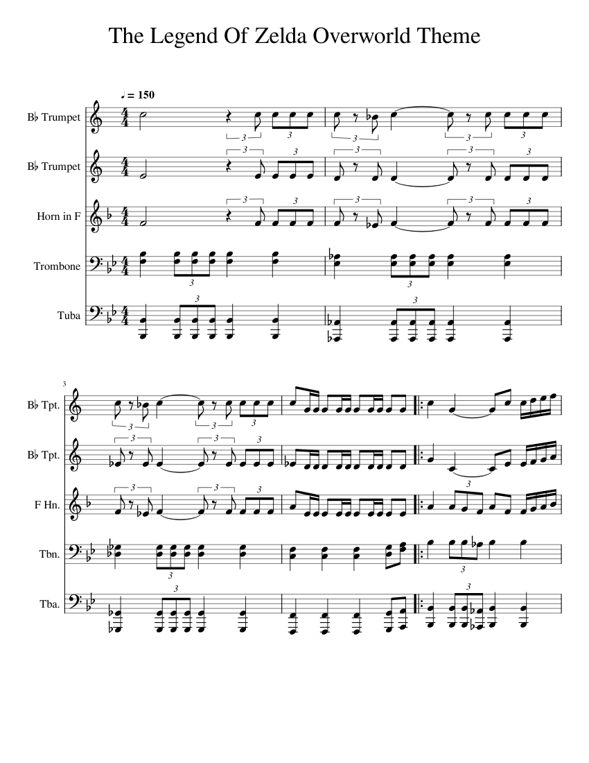 The Legend Of Zelda Overworld Theme Sheet Music for Trombone, Tuba ...