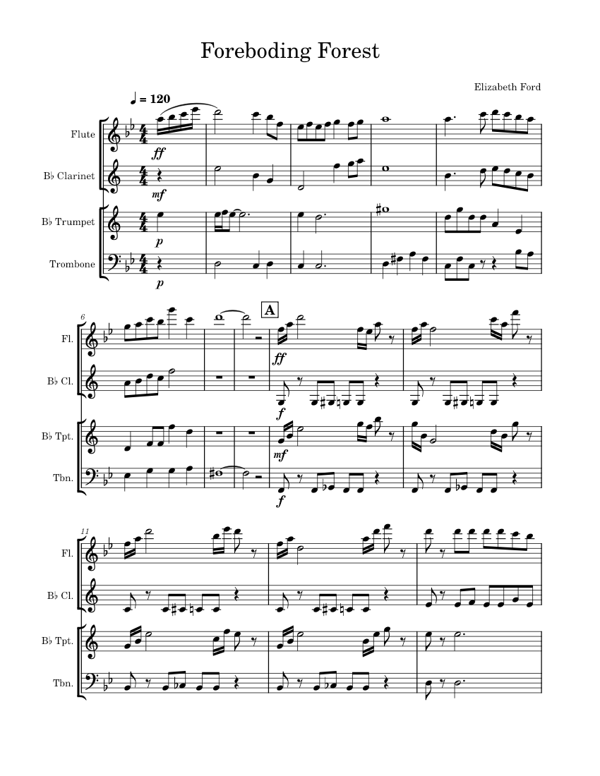 Foreboding Forest Sheet music for Trombone, Flute, Clarinet in b-flat ...