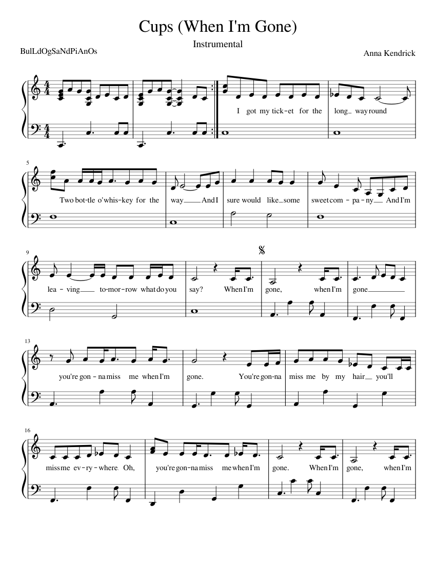 Cups (When I'm Gone) Sheet Music for Piano (Solo) easy | MuseScore.com