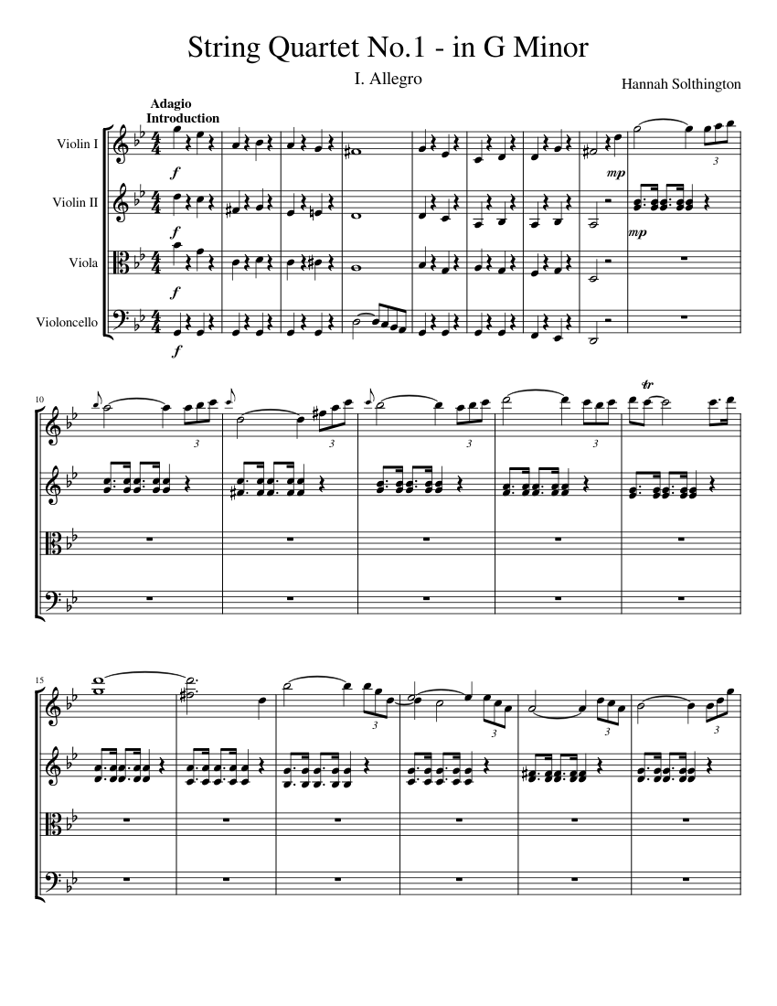 (WIP) String Quartet No.1 - in G Minor (1st Movement Completed) Sheet music for Violin, Viola ...