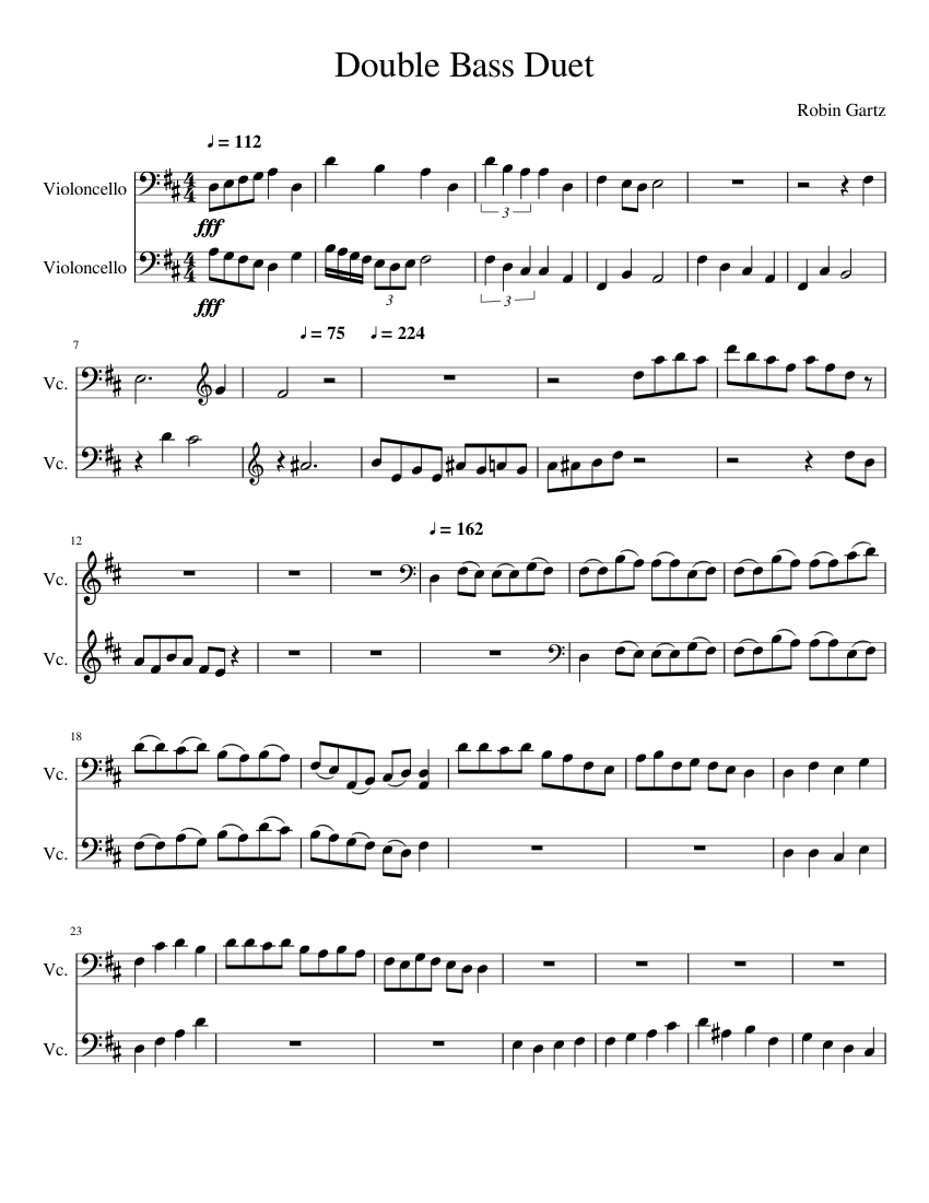 Double Bass Duet Sheet Music for Cello (String Duet) | MuseScore.com