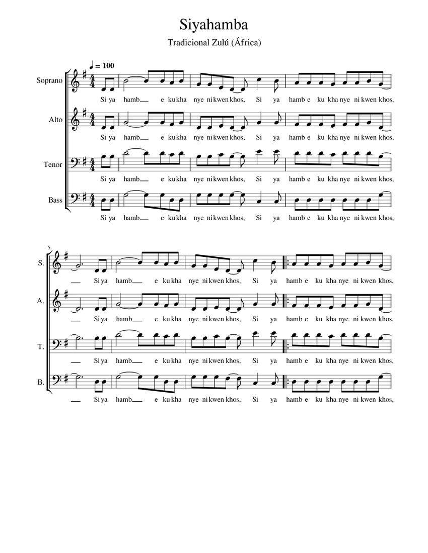 African Marching Song(Siyahamba) – Misc Traditional Sheet Music for ...
