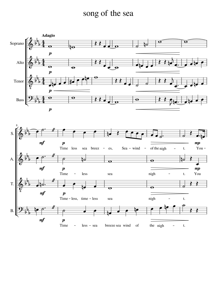 Song Of The Sea Sheet Music for Soprano, Alto, Tenor, Bass voice (SATB ...