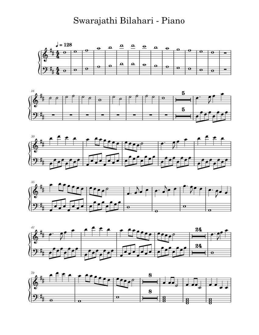 Swarajathi Bilahari - Piano Sheet Music for Piano (Chamber Orchestra ...