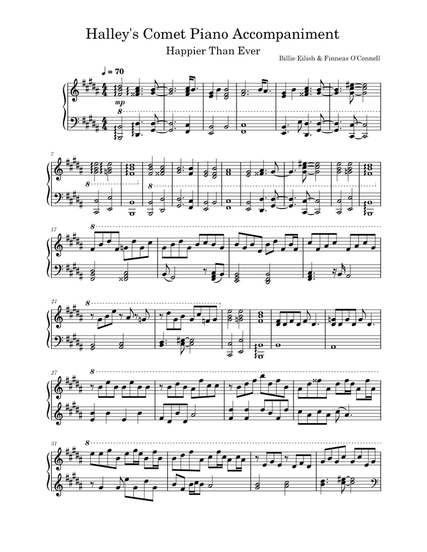 Halley's Comet – Billie Eilish Sheet music for Piano (Solo) | Musescore.com