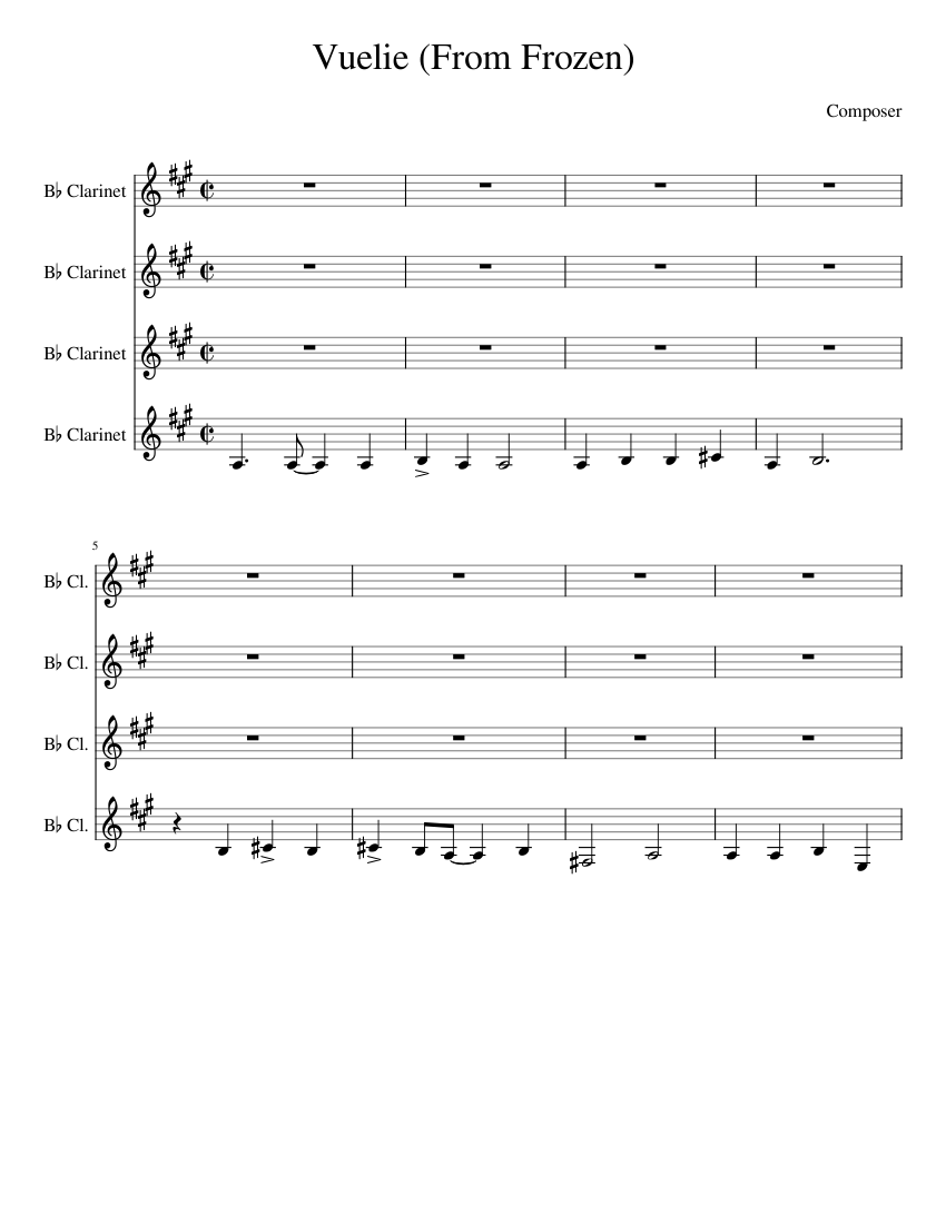 Vuelie (From Frozen) Sheet Music for Clarinet in b-flat (Woodwind ...