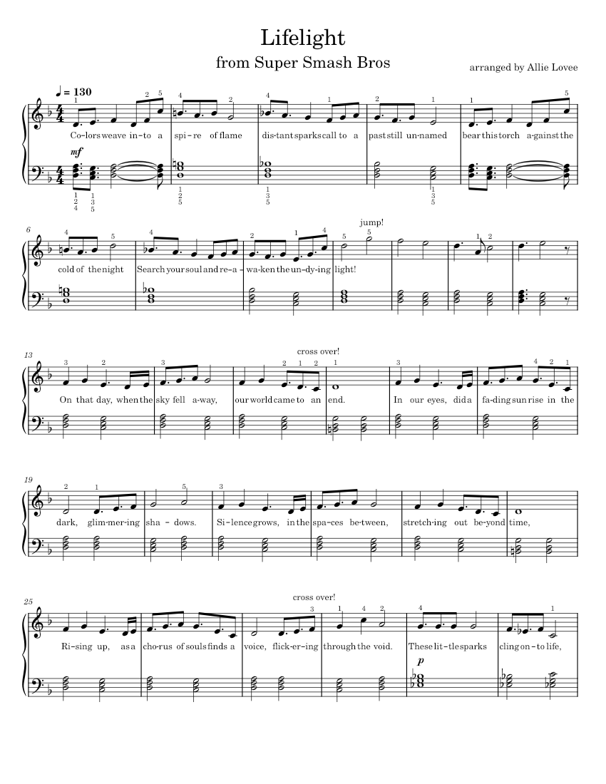 Lifelight – Super Smash Bros Ultimate Sheet Music for Piano (Solo) easy ...