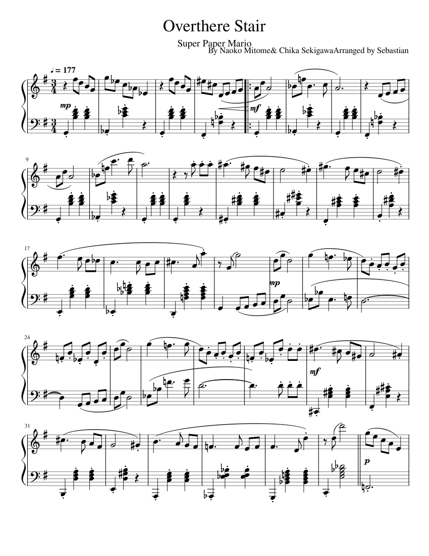 Super Paper Mario: Overthere Stair Sheet Music for Piano (Solo ...