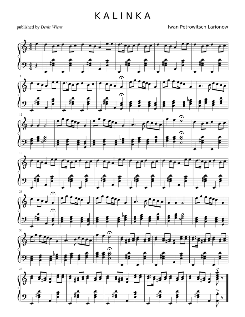 Kalinka Sheet music for Piano (Solo) | Musescore.com