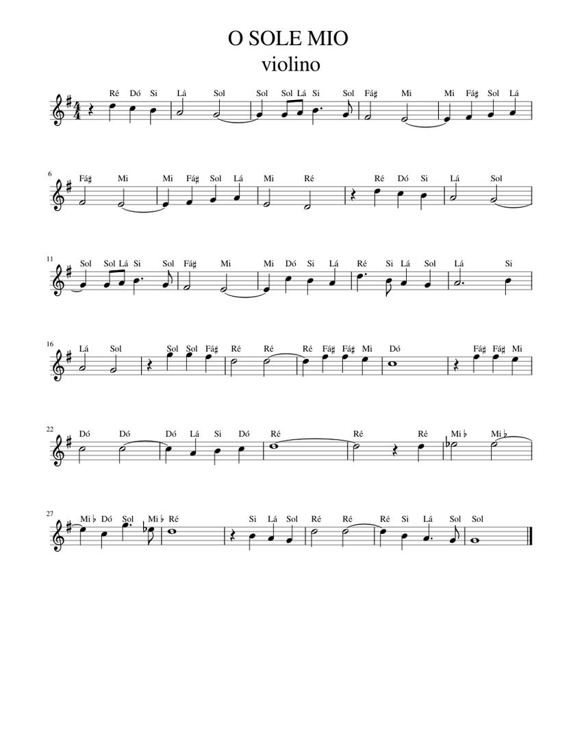 O SOLE MIO violino Sheet Music for Violin (Solo) | MuseScore.com