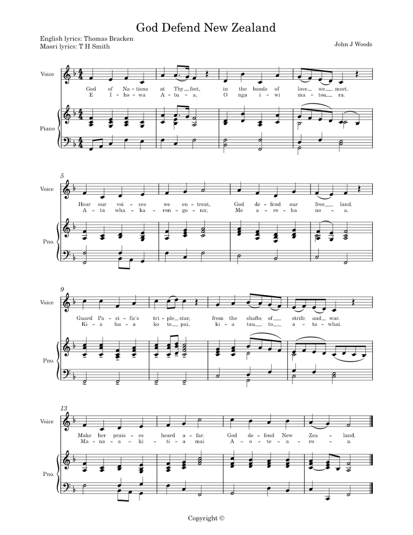 God Defend New Zealand – Misc tunes Sheet Music for Piano, Vocals ...