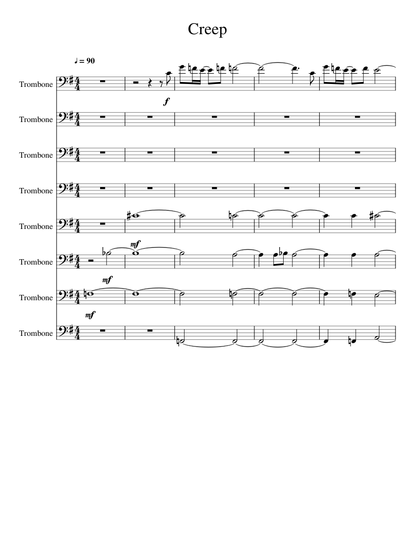 Bluecoats 2011 Creep Trombone Arrangment Sheet Music for Trombone ...